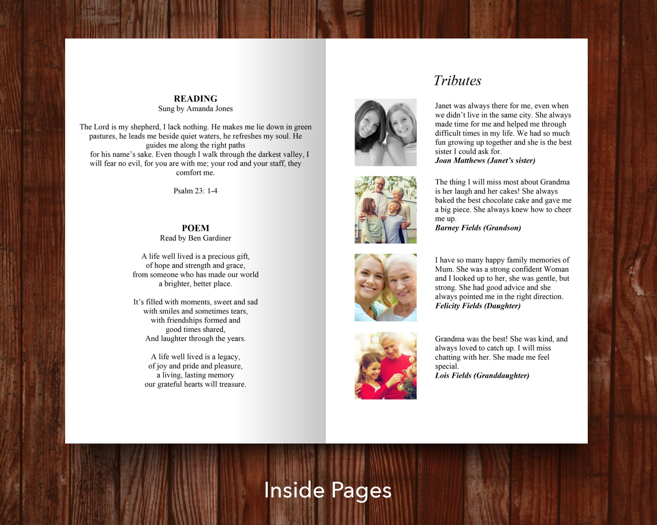 8 Page Funeral Program Template With Photo Collages Obituary | Etsy UK