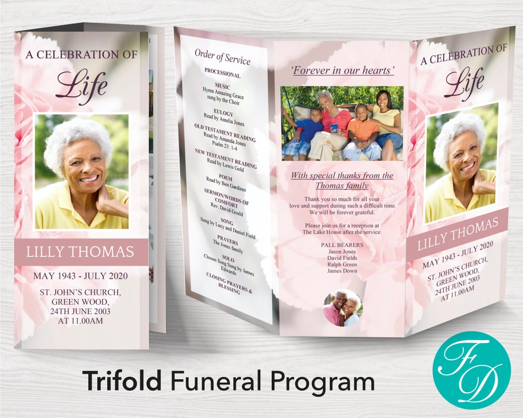 Modelo de programa funerário com três dobras para mulheres Modelo de ...