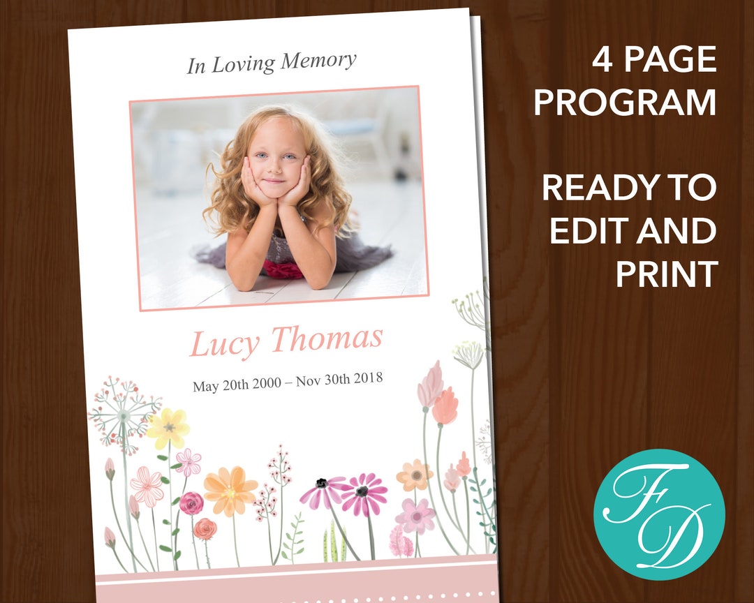Funeral Program Template for a Child | Baby Funeral Program | Child ...