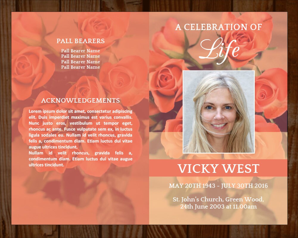 Rose Funeral Program Template Celebration of Life Program - Etsy UK