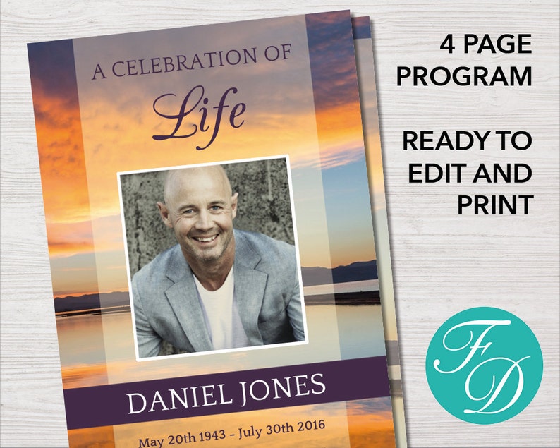 Sunset Funeral Program Template for Men Celebration of Life - Etsy UK