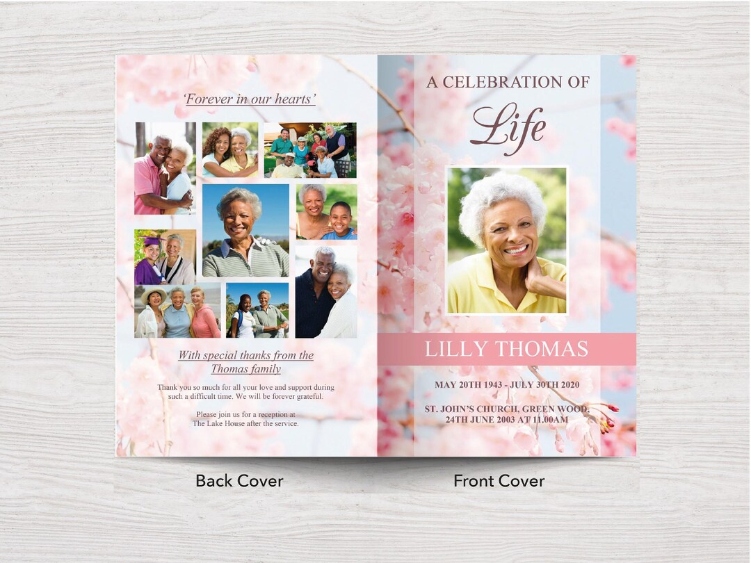 Pink Funeral Program Template | Celebration of Life Program | Obituary ...