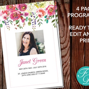 Funeral Program Template Celebration of Life Program | Etsy