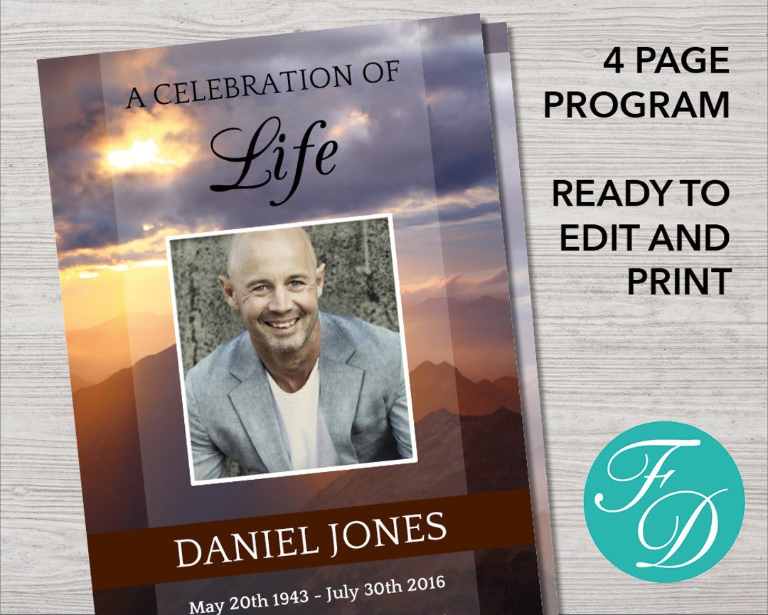 Mountain Funeral Program Template for Men Celebration of - Etsy