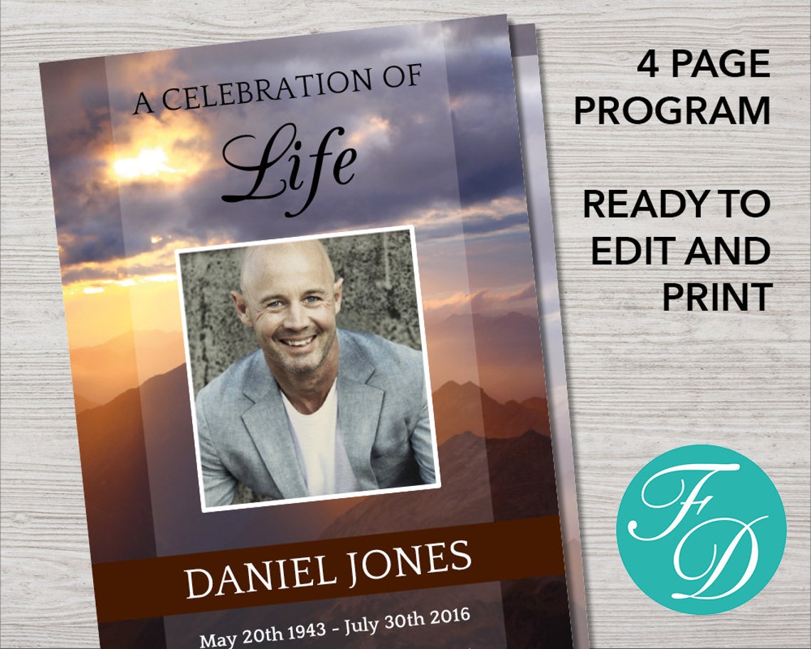Mountain Funeral Program Template for Men Celebration of - Etsy