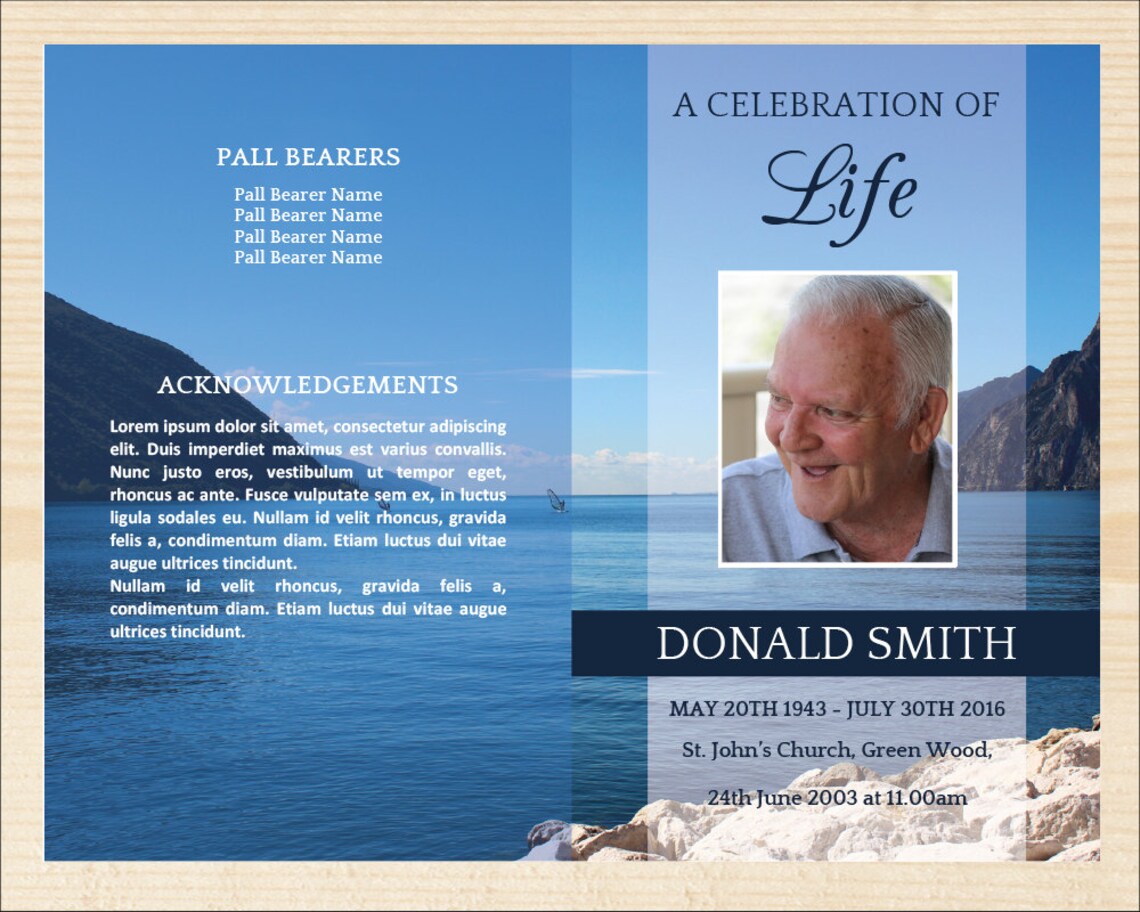 Blue Funeral Program Template for Man Male Funeral Program - Etsy UK