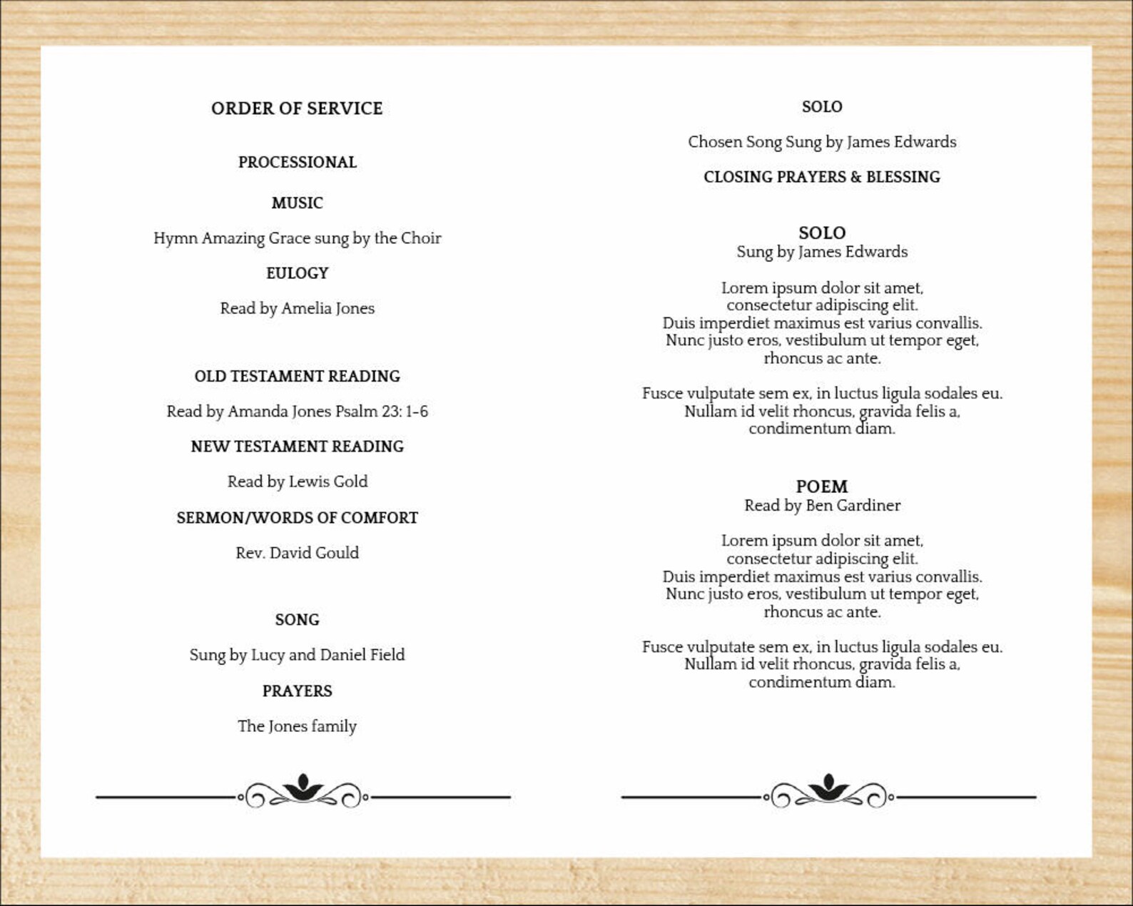 8 Page Classic Funeral Program Template Celebration of Life | Etsy