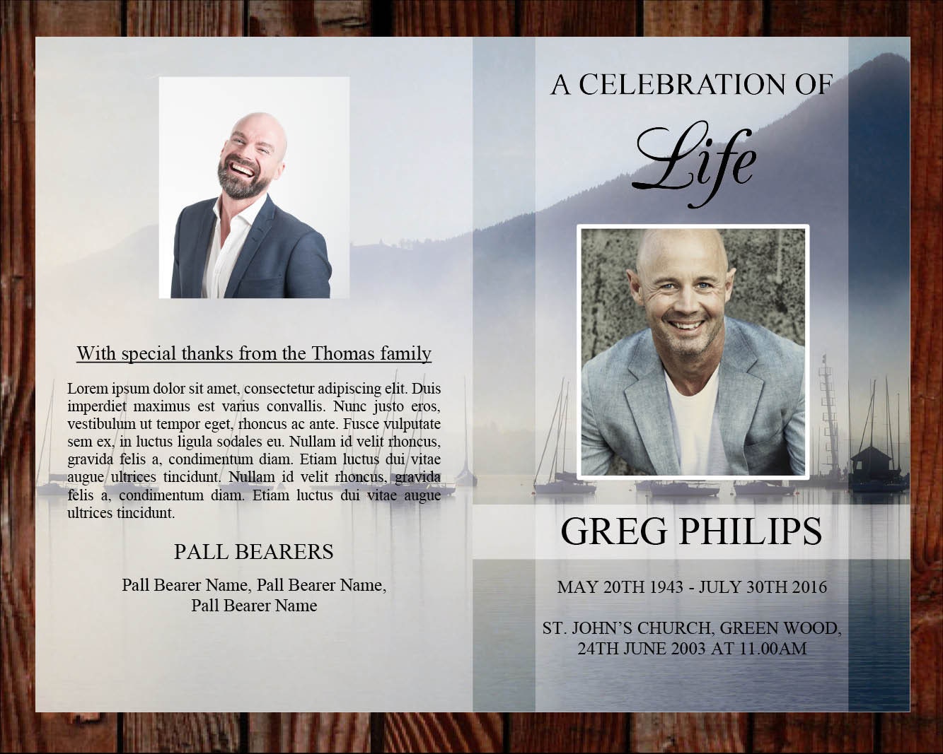 8 Page Funeral Program Template for Men Celebration of Life - Etsy