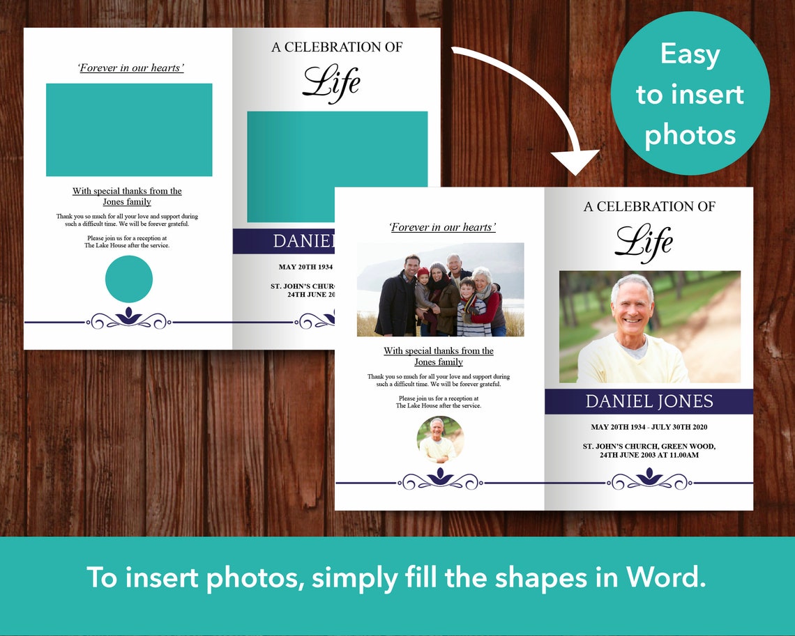 Classic Blue Funeral Program Template Blue Celebration of | Etsy UK