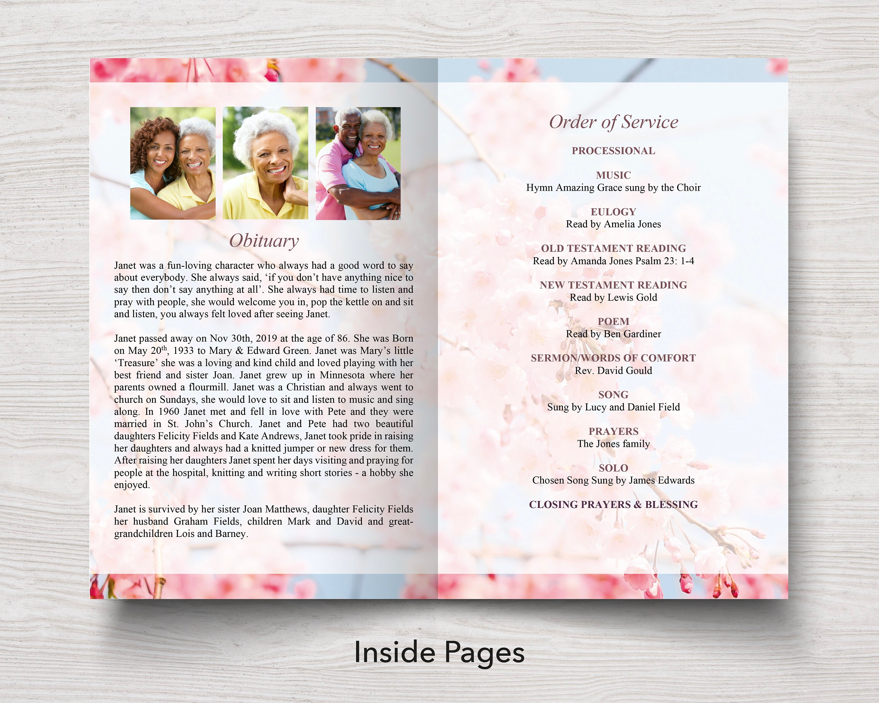 Pink Funeral Program Template Celebration of Life Program | Etsy