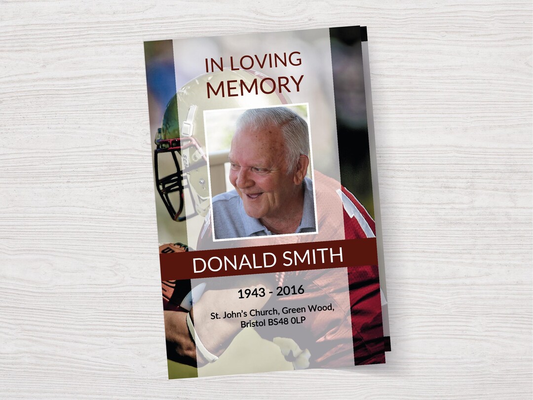 Football Funeral Program Template | NFL Memorial Program | Celebration ...