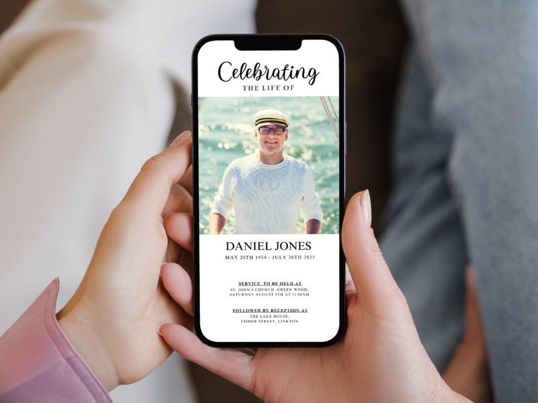 Digital Memorial Invite Template, Electronic Funeral Photo Invite ...