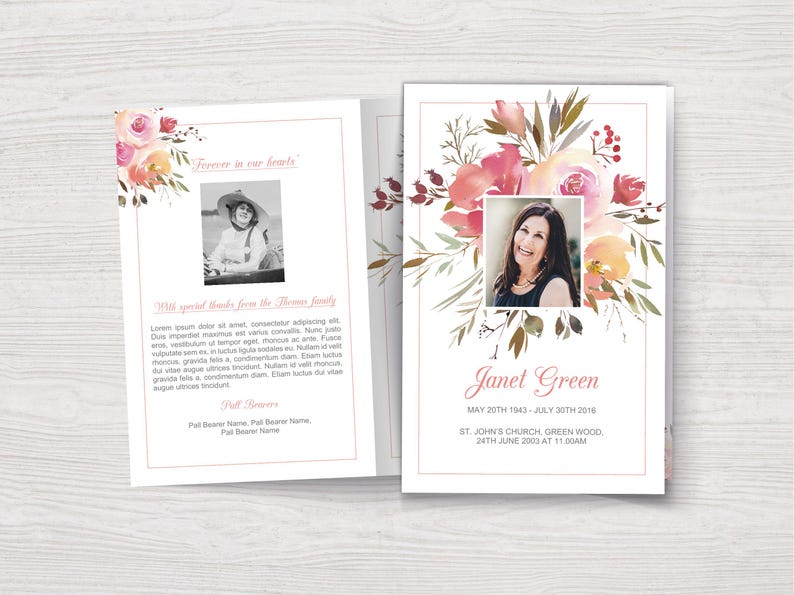 Wild Flowers Funeral Booklet | Elegant Obituary Booklet | Bifold ...