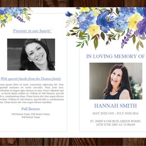 Blue Funeral Program Template Blue Celebration of Life | Etsy Canada