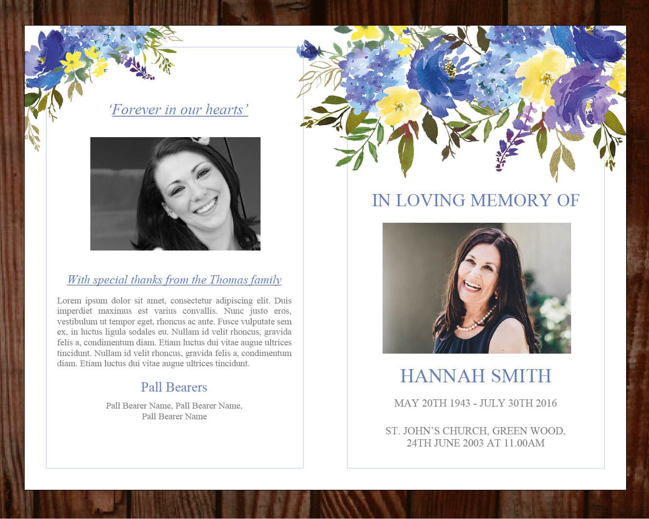 Blue Funeral Program Template Blue Celebration of Life - Etsy Canada