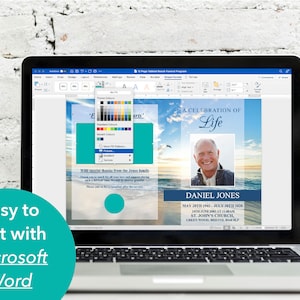 Funeral Program Template for Man With 12 Pages | 11x17 Blue Funeral ...
