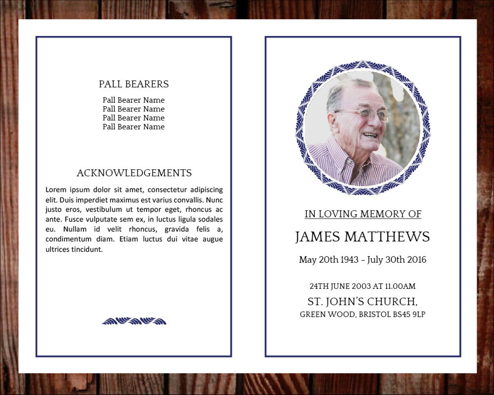 Traditional Funeral Program Template Obituary Program - Etsy