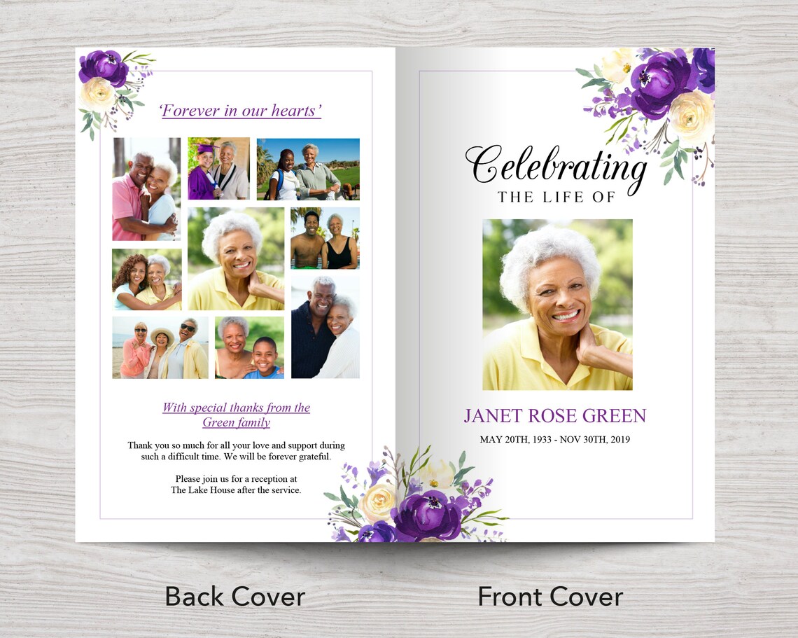Purple Funeral Program Template Celebration of Life Program - Etsy UK