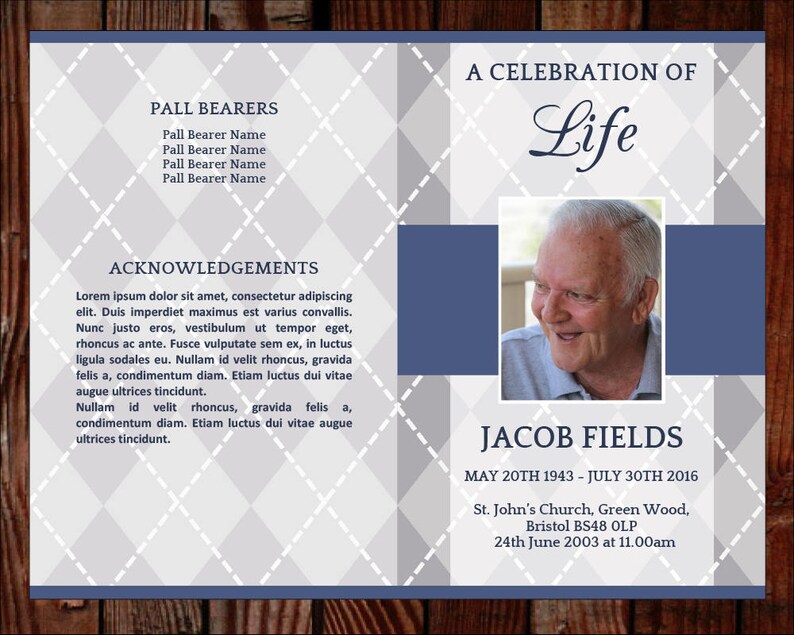 Funeral Program Template for Men Celebration of Life Program - Etsy