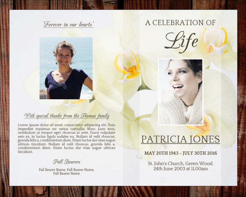 Orchid Funeral Program Template Celebration of Life | Etsy