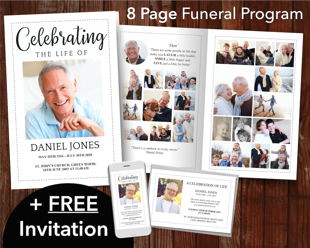 Funeral Program Template for Man With FREE Memorial Evite Funeral ...