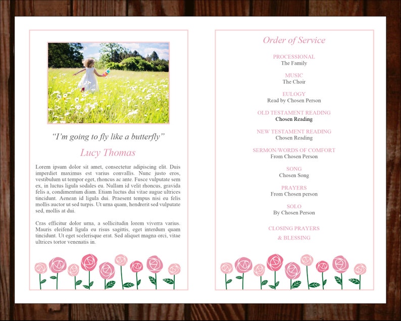 Funeral Program Template for Children Girls Memorial Program | Etsy