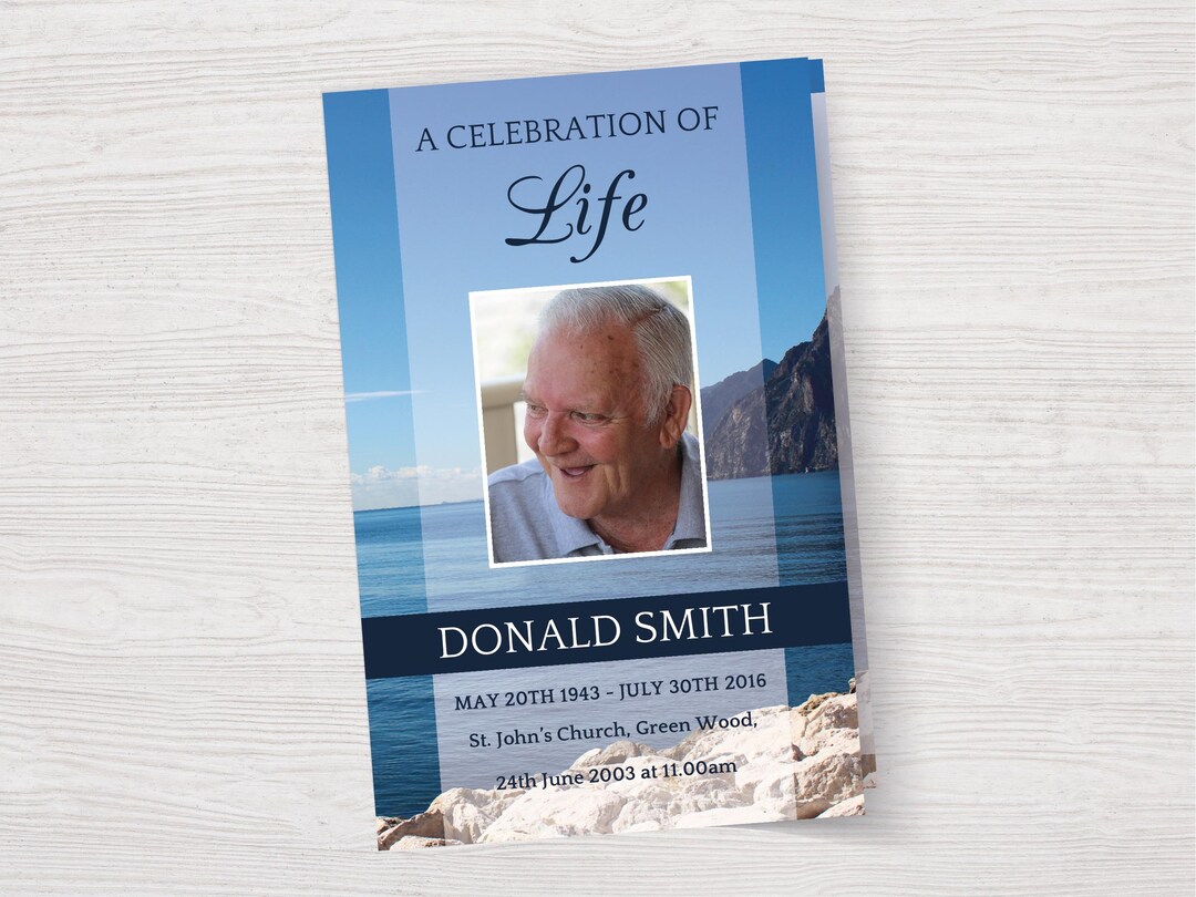 Blue Funeral Program Template for Man | Male Funeral Program ...