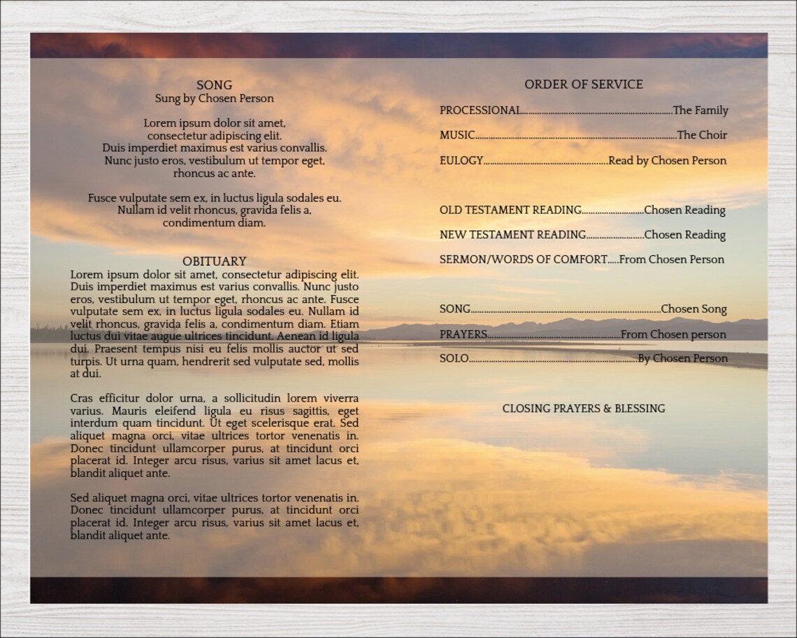 Sunset Funeral Program Template for Men Celebration of Life - Etsy UK