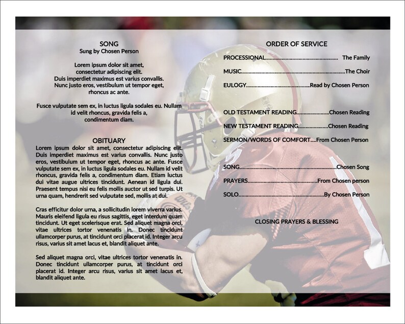 Football Funeral Program Template NFL Memorial Program | Etsy UK