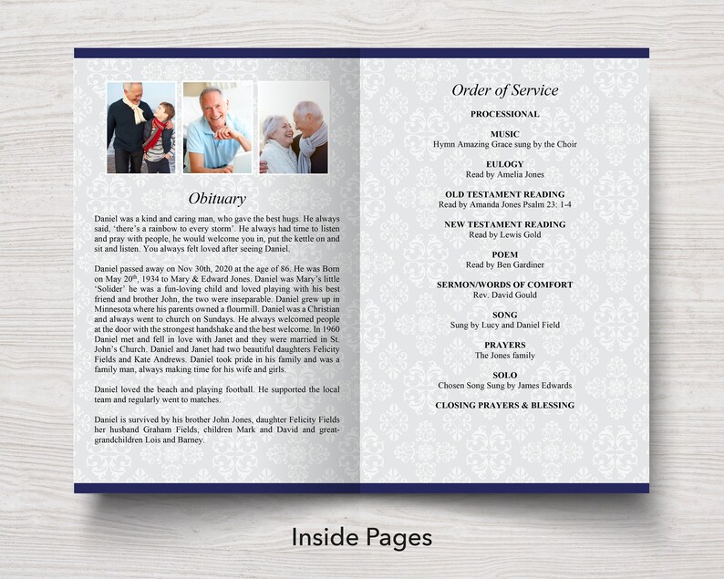 Funeral Program Template for Man Blue Funeral Program - Etsy UK