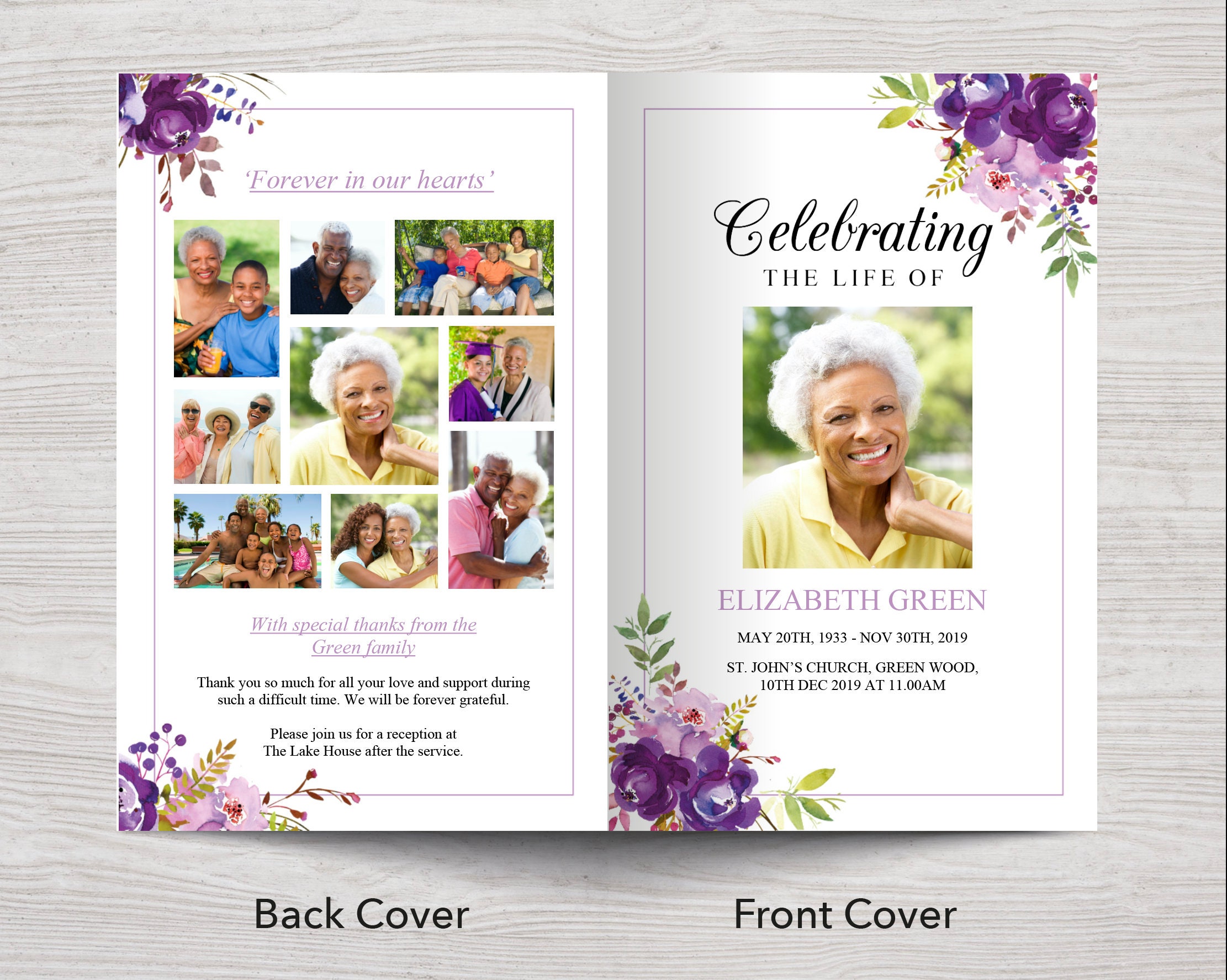 Purple Funeral Program Template Celebration of Life Program - Etsy