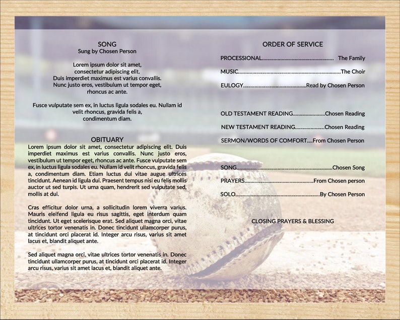 Baseball Funeral Program Template Prayer Card Baseball - Etsy