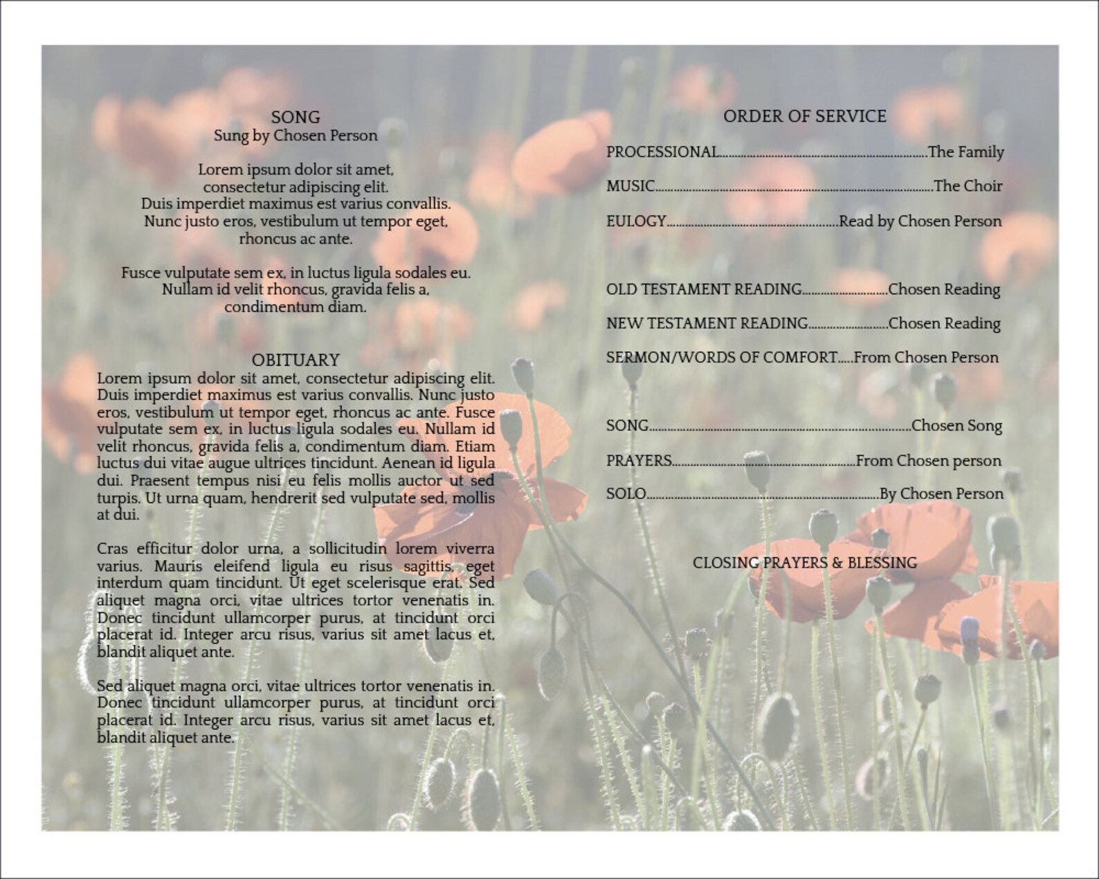 Poppy Funeral Program Template Celebration of Life With - Etsy UK