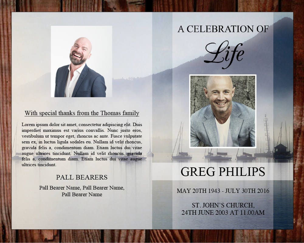 Boating Funeral Program Template Celebration of Life Program | Etsy UK