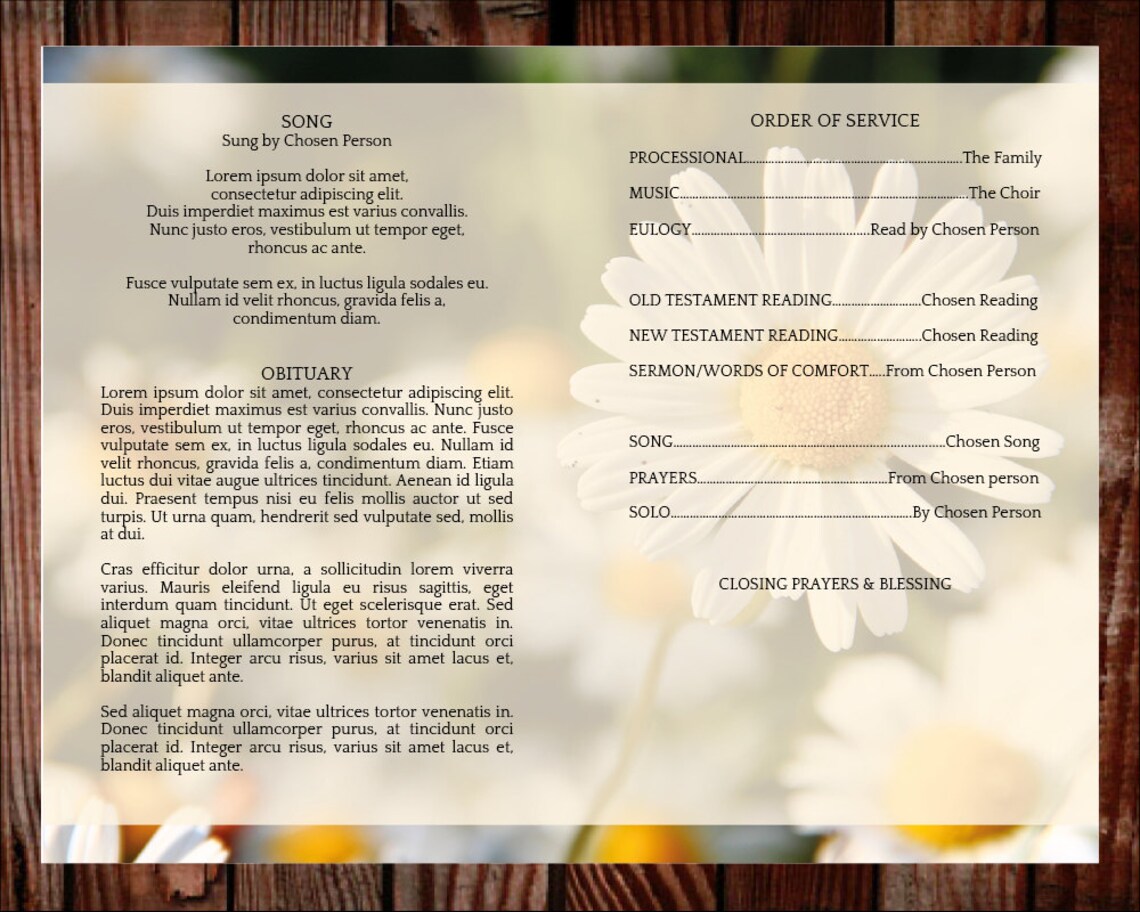 Daisy Funeral Program Template Celebration of Life Program - Etsy UK