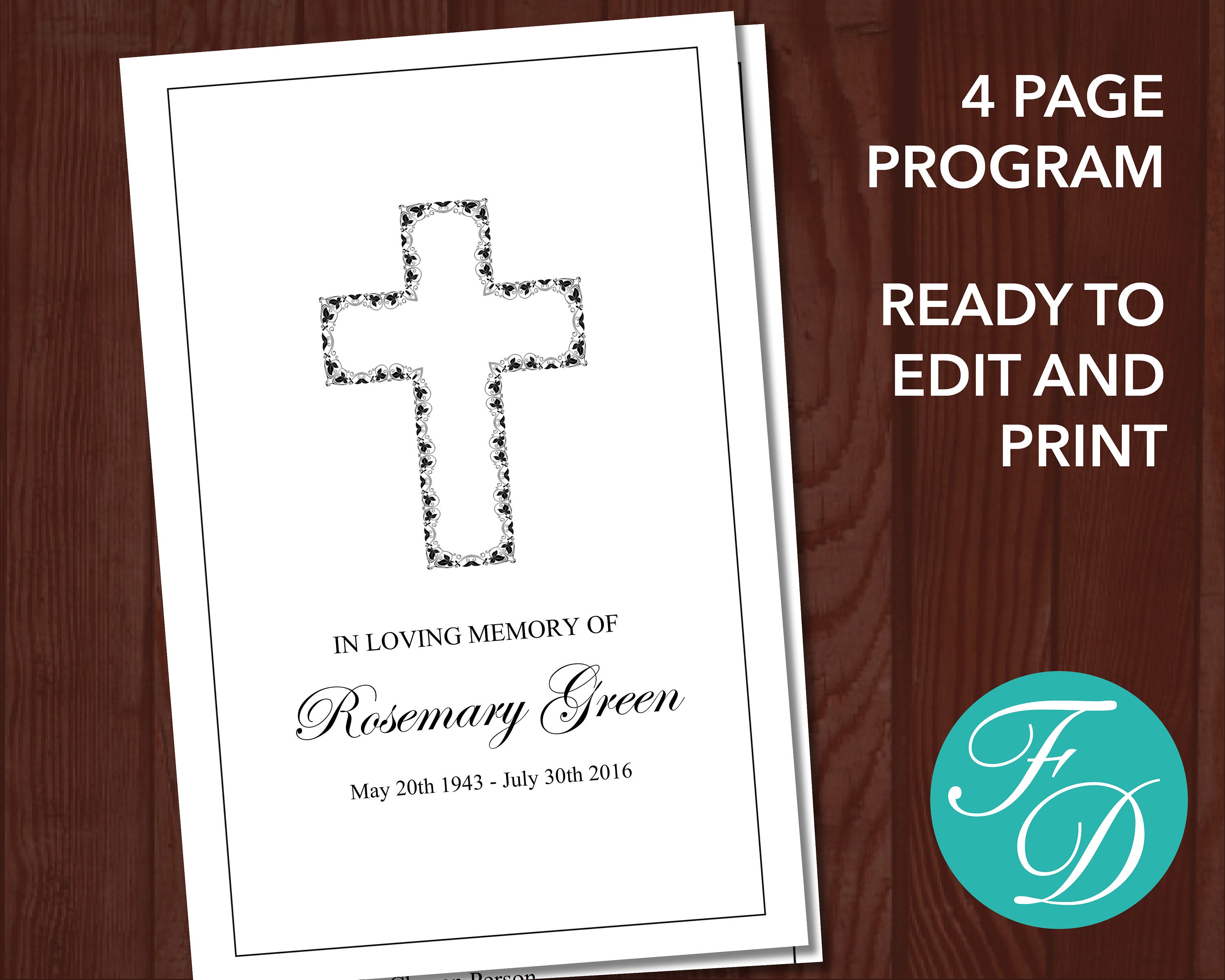 Catholic Cross Funeral Program Template Memorial Program - Etsy UK