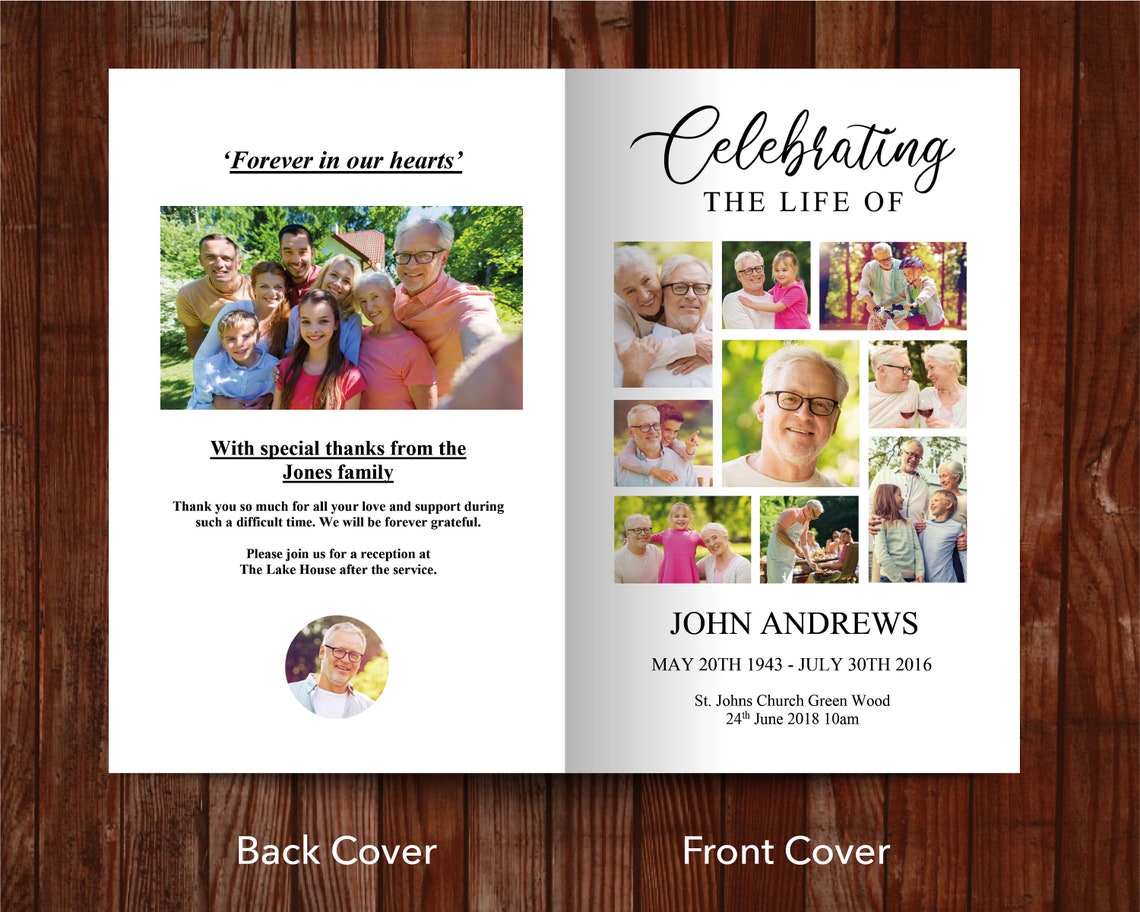 12 Page Funeral Program Template With Photo Collage Obituary - Etsy