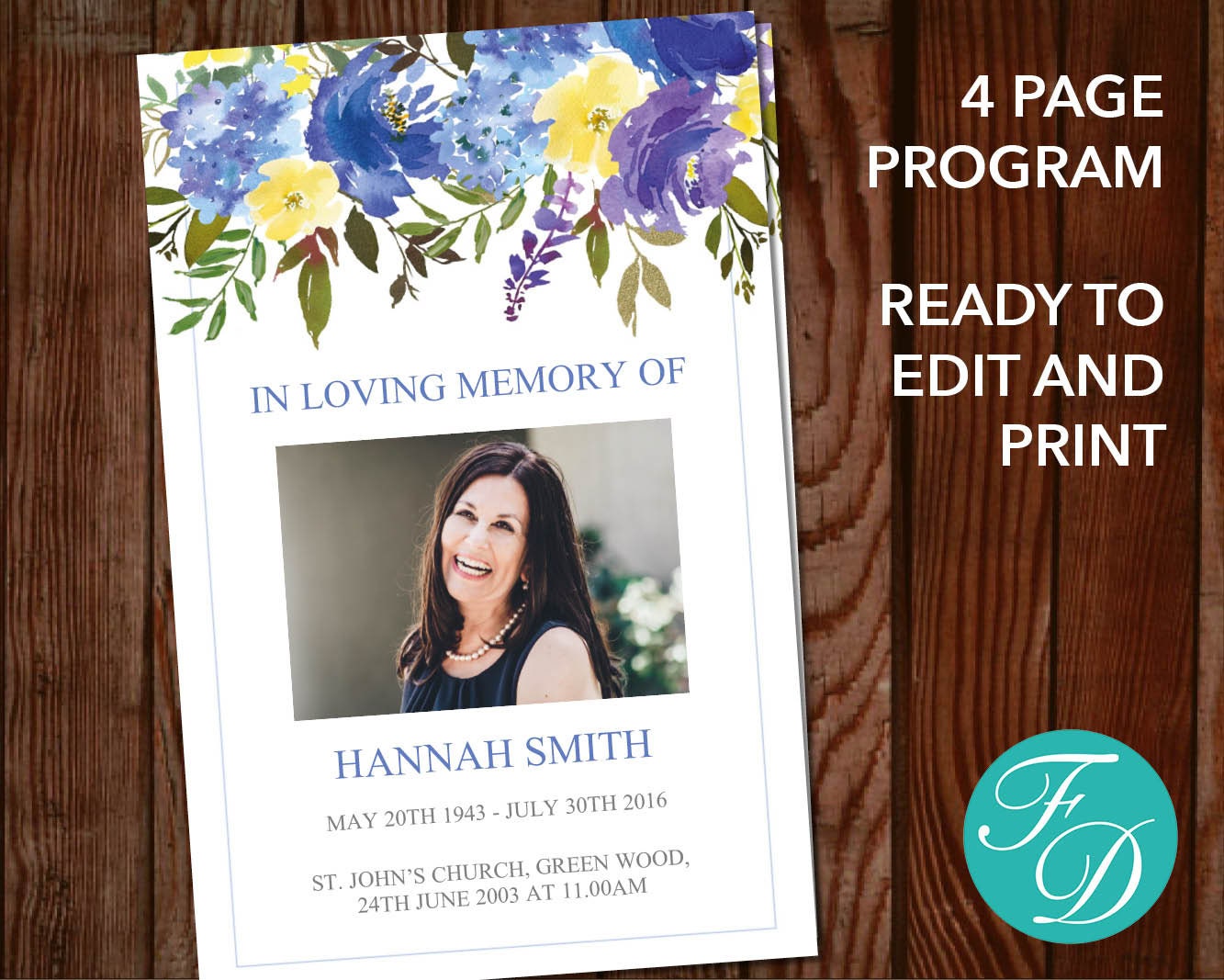 Blue Funeral Program Template Blue Celebration of Life | Etsy Canada