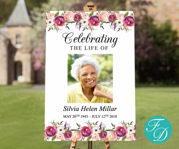 Funeral Welcome Sign With Pink Flowers Celebration of Life - Etsy