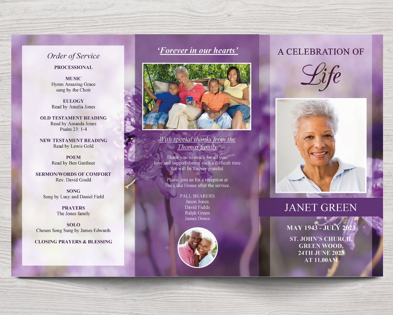 11x17 Trifold Funeral Program Template With Purple Flowers - Etsy UK