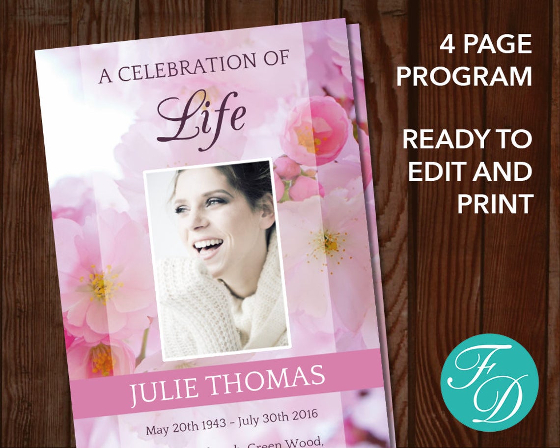 Pink Funeral Program Template Celebration of Life Program - Etsy