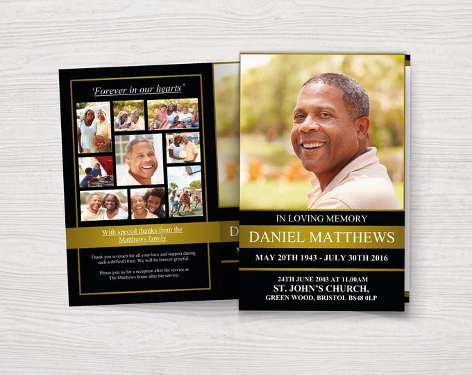 Gold Funeral Program Template for Man, Masculine Memorial Program ...