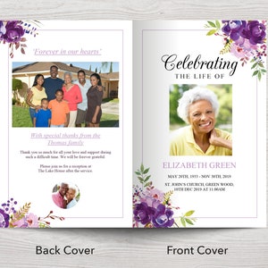 8 Page Purple Funeral Program Template 8 Page Obituary - Etsy UK