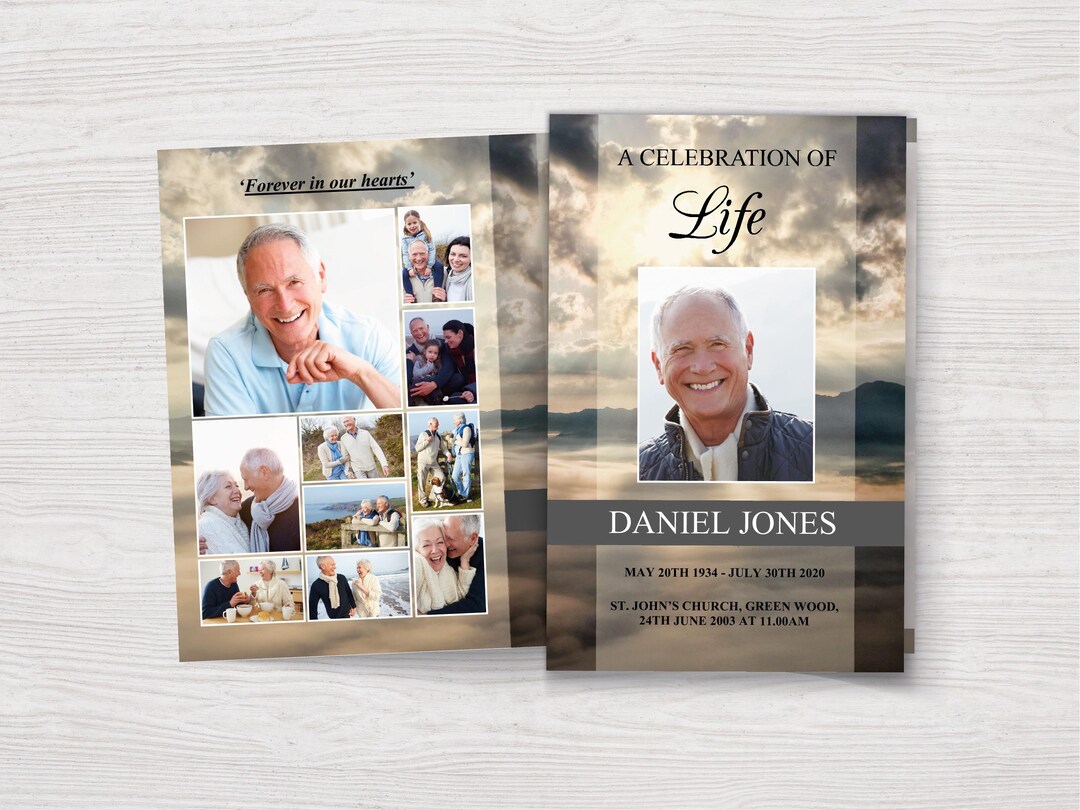 Funeral Program Template for Men | Celebration of Life Program for Men ...