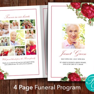 Red Roses Funeral Program Template | Celebration of Life Program ...