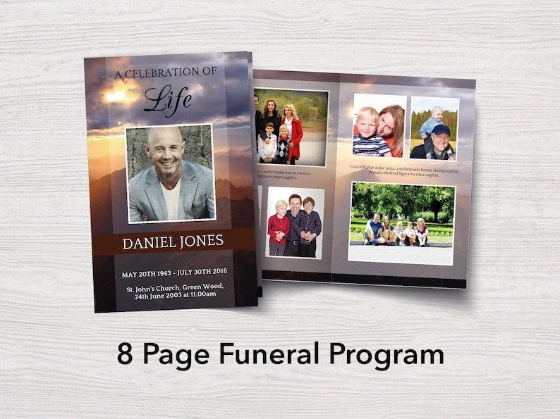 Manly Funeral Program Template, Mountain Top Memorial Booklet, Husband ...