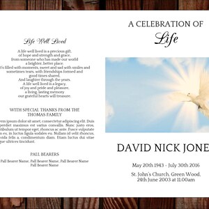 Dove Funeral Program Template Celebration of Life Program Dove Obituary ...