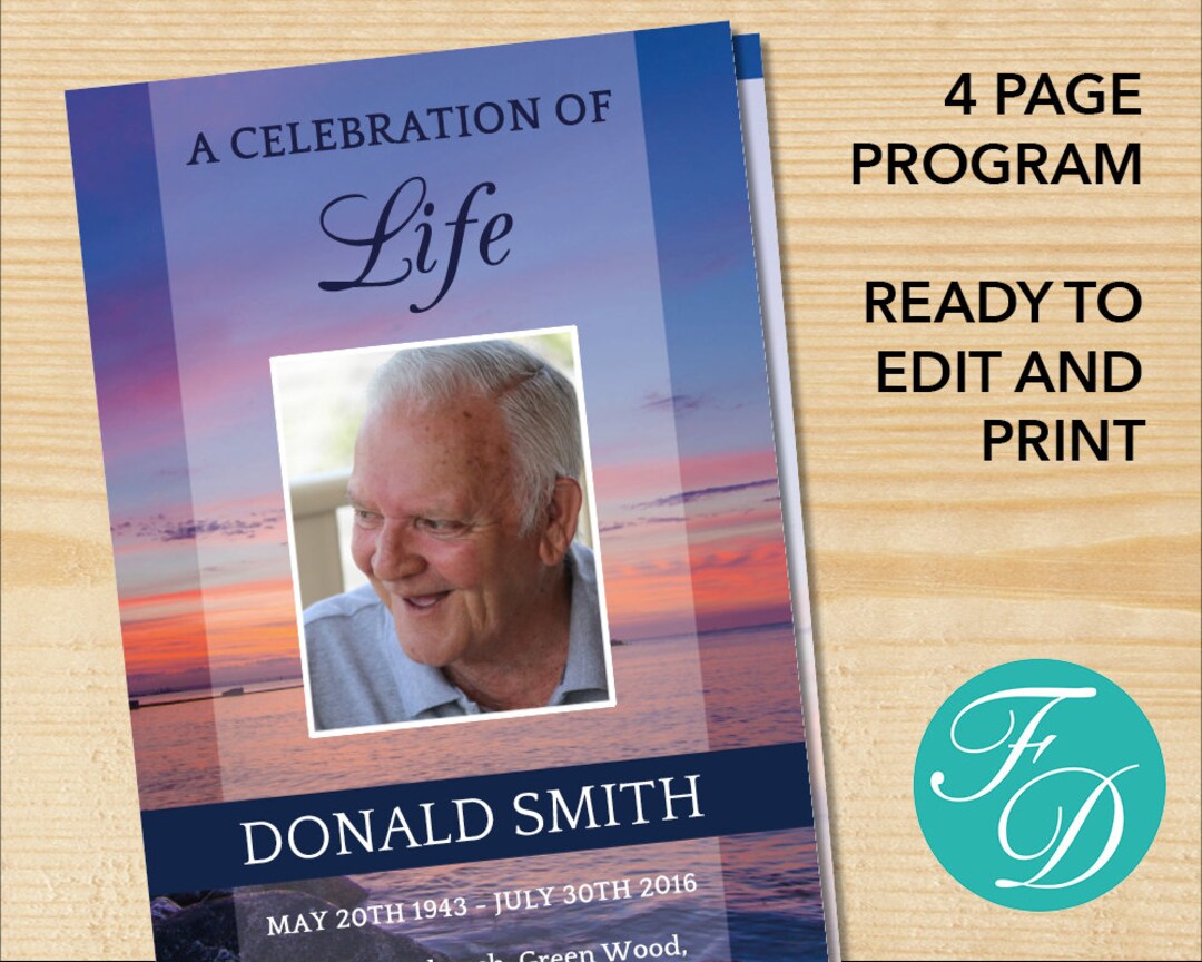 Sunset Celebration of Life Program Sunset Funeral Program Template ...