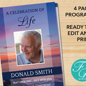 Sunset Celebration of Life Program Sunset Funeral Program Template ...