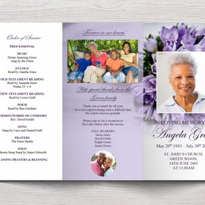 11x17 Trifold Funeral Program Template With Purple Flowers | Tabloid ...